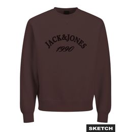 Jack & Jones Sweatshirt JACK & JONES "JORBLEECKER BRANDING SWEAT CREW BF", Herren, Gr. S, deep mahogany detail:jj, angeraute Sweatware, Obermaterial: 70% Baumwolle, 30% Polyester, bedruckt, relaxed fit, Rundhals, Rippb&uuml;ndchen, Sweatshirts Sweatshirt