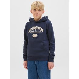 Jack & Jones Kapuzensweatshirt JACK & JONES JUNIOR "JJARI BRANDING SWEAT HOOD JNR", Jungen, Gr. 128, sky captain, angeraute Sweatware, Obermaterial: 60% Baumwolle, 40% Polyester, bedruckt, normal, Rundhals, Rippb&uuml;ndchen, Sweatshirts