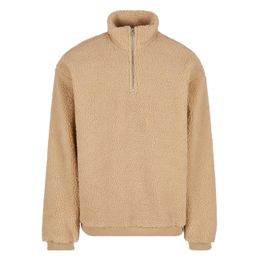 Kapuzensweatshirt Urban Classics "Urban Classics Oversized Teddy Troyer", Herren, Gr. M, unionbeige, 100% Polyester, unifarben, Sweatshirts