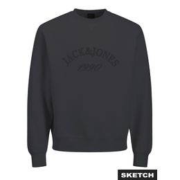 Jack & Jones Sweatshirt JACK & JONES "JORBLEECKER BRANDING SWEAT CREW BF", Herren, Gr. S, asphalt detail:jj, angeraute Sweatware, Obermaterial: 70% Baumwolle, 30% Polyester, bedruckt, relaxed fit, Rundhals, Rippb&uuml;ndchen, Sweatshirts Sweatshirt