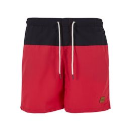Badeshorts Urban Classics "Urban Classics Herren Block Swim Shorts", Herren, Gr. L, US-Größen, blk, rot, 100% Polyamid, Badehosen