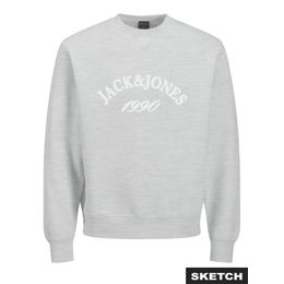 Jack & Jones Sweatshirt JACK & JONES "JORBLEECKER BRANDING SWEAT CREW BF", Herren, Gr. L, hellwei&szlig; detail:jj melange, angeraute Sweatware, Obermaterial: 70% Baumwolle, 30% Polyester, bedruckt, meliert, relaxed fit, Rundhals, Rippb&uuml;ndchen, Sweatshirts Sweatshirt