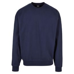 Rundhalspullover Urban Classics "Urban Classics Herren Heavy Terry Garment Dye Crew", Herren, Gr. L, dunkelblau, 100% Baumwolle, unifarben, oversize, Rundhals, Pullover Rundhalspullover