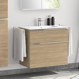 evineo ineo4 Unterschrank B: 81 cm, 2 Ausz&uuml;ge, mit Griff, Waschtisch wei&szlig;,, BE0835WH+BE0201OA+BL001197,
