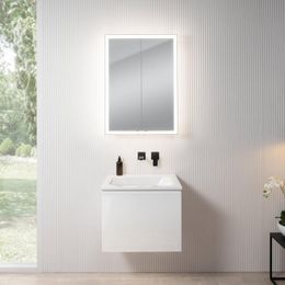 rivea Dia Unterschrank B: 61 cm mit 1 Auszug, Waschtisch ohne Hahnloch wei&szlig;, mit n60 Spiegelschrank f&uuml;r die Schweiz,, BR0036WH+BR0053WH+BN0499MI,