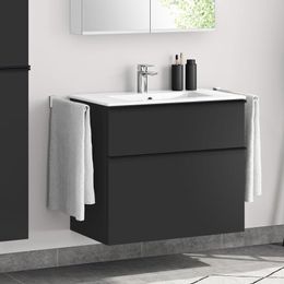 evineo ineo4 Unterschrank B: 81 cm, 2 Ausz&uuml;ge, mit Griff, Waschtisch wei&szlig;,, BE0835WH+BE0201BM+BL001197,