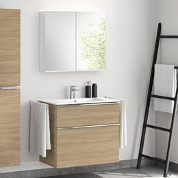 evineo ineo4 Unterschrank B: 81 cm, 2 Ausz&uuml;ge, mit Griff, Waschtisch wei&szlig;, mit Spiegelschrank,, BE0835WH+BE0201OA+BEA002MI+BL001197,