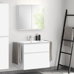evineo ineo4 Unterschrank B: 81 cm, 2 Ausz&uuml;ge, mit Griff, Waschtisch wei&szlig;, mit Spiegelschrank,, BE0835WH+BE0201WM+BEA002MI+BL001197,