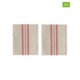 OYOY living design 2er-Set: Geschirrt&uuml;cher ''Linu'' in Beige/ Rot - (L)45 x (B)45 cm - 17% | Tischwaesche