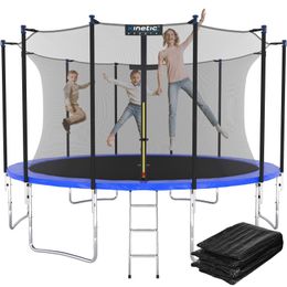 KINETIC SPORTS Trampolin Outdoor 'Salto Plus' &Oslash; 183/244/305/366/400/430/490 cm - Komplett-Set f&uuml;r Kinder, USA Sprungtuch, Netz, Randpolster, Leiter - bis zu 160kg Blau-2 &Oslash; 400 cm &Oslash; 400 cm, Blau-2