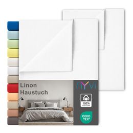 NYVI Linon Deluxe Bettlaken ohne Gummizug aus 100% atmungsaktiver Baumwolle - Betttuch auch als Sommerdecke nutzbar Farbe:Wei&szlig;;Gr&ouml;&szlig;e:240x260 cm (2er Set)