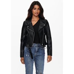 Lederimitatjacke Only "ONLVERA FAUX LEATHER BIKER CC OTW", Damen, Gr. XS, schwarz, Web, Obermaterial: 88% Polyester, 9% Baumwolle, 3% Viskose, unifarben, Jacken, mit Biker Details