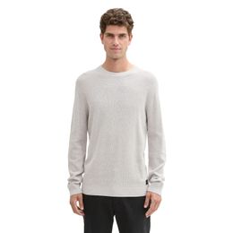 Rundhalspullover Tom Tailor, Damen, Gr. M, grau (light stone grau melange), Strick, Obermaterial: 100% Baumwolle, unifarben, regular fit taillenlang, Rundhals, B&uuml;ndchen, Pullover Rundhalspullover, mit Rundhalsausschnitt