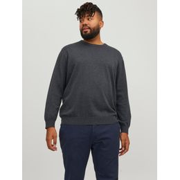 Jack & Jones PlusSize Strickpullover "JJEBASIC KNIT CREW NECK NOOS PLS", Herren, Gr. 4XL, grau (dunkelgrau melange), Strick, Obermaterial: 100% Baumwolle, JACK & JONES PLUSSIZE, unifarben, Basic, regular fit normal, Rundhals, Rippstrickbündchen, Pullover Strickpullover