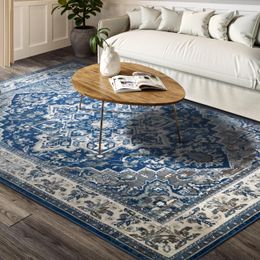 Villeroy & Boch Teppich VILLEROY & BOCH "Jehanne", blau (blau,creme), B:200cm H:11mm L:280cm, Polypropylen, Teppiche, Teppich, Orientalisch, Wohnzimmer, Schlafzimmer, Klassisch, Kurzflor, Weich