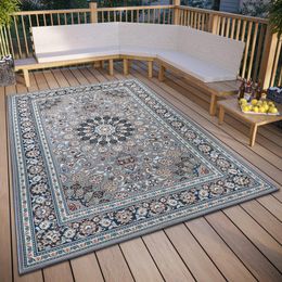 Teppich Hanse Home "Kadi", blau (blau,creme), B:240cm H:3mm L:340cm, Polyester, Polypropylen (PP), Teppiche, Teppich, In-& Outdoor, Teppich, Wetterfest, Balkon, Garten, Wohnzimmer, Orient