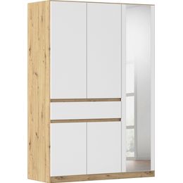 Kleiderschrank Rauch "Tübingen", weiß (eiche artisanfarben, weiß), B:135cm H:197cm T:54cm, Holzwerkstoff, Schränke, Kleiderschrank, mit Spiegel