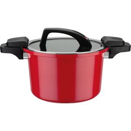Dampfgartopf GSW "Gourmet", rot, H:16cm Ø:24cm, Töpfe, Dampfkochtopf mit Ventil zum Druckausgleich kein Überdruck, Induktion