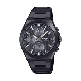 Solaruhr CASIO EDIFICE, schwarz, schwarz, Armbanduhren, Herren, Armbanduhr, Herrenuhr, Edelstahlarmband, analog, Tag, Stoppfunktion