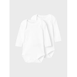 Langarmbody name it "NBNBODY 2P LS SOLID WHITE NOOS", Jungen, Gr. 50, N-Gr, weiß (hellweiß), Rippware, Obermaterial: 100% Baumwolle, unifarben, regular fit, Rundhals, Bodys, mit Druckknöpfen im Schritt