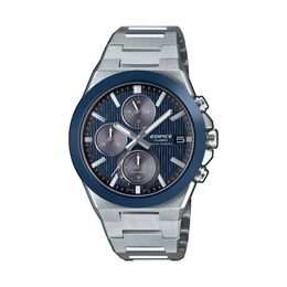 Solaruhr CASIO EDIFICE, edelstahlfarben, blau, Armbanduhren, Herren, Armbanduhr, Herrenuhr, Edelstahlarmband, analog, Tag, Stoppfunktion