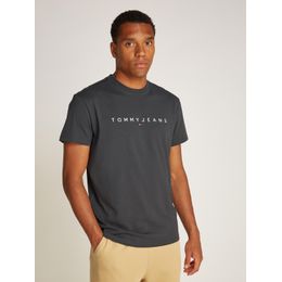 T-Shirt Tommy Jeans "TJM REG LINEAR LOGO TEE EXT", Herren, Gr. L, schwarz (washed schwarz), Single Jersey, Obermaterial: 100% Baumwolle, Rundhals, Shirts T-Shirt