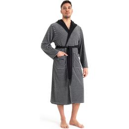Herrenbademantel Kangaroos "Luana, ideal f&uuml;r Sauna & Spa, Hotelbademantel, Morgenmantel" Gr. XXL, schwarz (schwarz, grau), L:125cm, Leichtfrottier, Hausm&auml;ntel, Streifen - Bademantel f&uuml;r Herren, gestreift, S-4XL