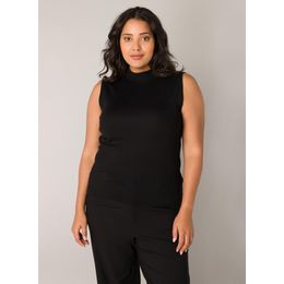 Ripptanktop Base Level Curvy, Damen, Gr. 46, schwarz, Feinripp, Obermaterial: 80% Viskose, 20% Nylon, unifarben, figurbetont h&uuml;ftbedeckend, Rundhals, Tops, mit hochgeschlossenem Kragen, &auml;rmellos