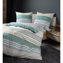 Bettw&auml;sche Janine "Feinbiber65169 05", gr&uuml;n, B/L: 155cm x 220cm, 1 Stk., 1 Stk., Feinbiber, B/L: 80cm x 80cm, Feinbiber, Obermaterial: 100% Baumwolle, Bettw&auml;sche, Bettw&auml;sche, mit Reissverschluss