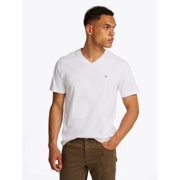 V-Shirt Tommy Hilfiger "ESSENTIAL V-NECK TEE mit V-Ausschnitt und Markenlabel", Herren, Gr. L, wei&szlig;, Single Jersey, Obermaterial: 100% Baumwolle, regular fit, V-Ausschnitt, Shirts, unifarben, casual, regular fit, Baumwolle, V-Ausschnitt