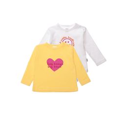 Langarmshirt Liliput "Tiny Human", M&auml;dchen, Gr. 98/104, gelb (wei&szlig;, gelb), 100% Baumwolle, bedruckt, Rundhals, Shirts Langarmshirt, mit praktischen Druckkn&ouml;pfen