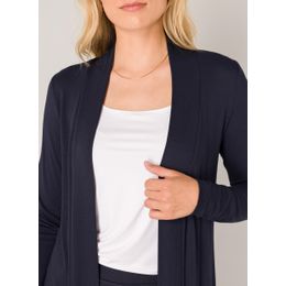 Longstrickjacke Base Level "Yayla long", Damen, Gr. 48, blau (navy dunkelblau), Strick, Obermaterial: 94% Viskose, 6% Elasthan, unifarben, figurumspielend ca. Mitte Oberschenkel, tiefer Rundhals, Strickjacken Longstrickjacke, ohne Verschluss