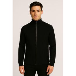 Jack & Jones PlusSize Strickjacke "JJPANNEL KNIT ZIP CARDIGAN AW25 PLS", Herren, Gr. 4XL, schwarz, Strick, Obermaterial: 58% Polyacryl, 42% Baumwolle, JACK & JONES PLUSSIZE, unifarben, relaxed fit normal, hoch geschlossener Ausschnitt, Strickjacken Strickjacke