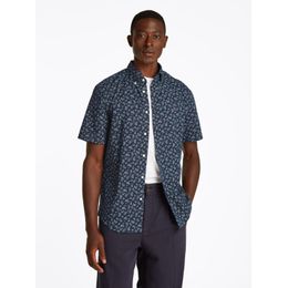 Kurzarmhemd Tommy Hilfiger "COTTON LINEN PAISLEY Regular Fit SS SHIRT", Herren, Gr. M, N-Gr, blau (night sky), Web, Obermaterial: 71% Baumwolle, 29% Leinen, regular fit, Hemden