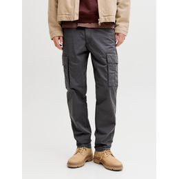 Jack & Jones Cargohose JACK & JONES "JPSTKANE FRANK CARGO NOOS", Herren, Gr. 33, L&auml;nge 34, asphalt, Web, Obermaterial: 98% Baumwolle, 2% Elasthan, unifarben, relaxed fit kn&ouml;chellang, Hosen Cargohose