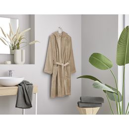 Unisex-Bademantel Kleine Wolke "Chill, ideal f&uuml;r Sauna & Spa, Hotelbademantel, Morgenmantel" Gr. L, grau (taupe), L:120cm, Baumwolle, Hausm&auml;ntel, f&uuml;r Damen & Herren, Uni Farben, zwei Taschen, S/M, L/XL