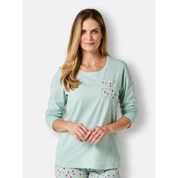 w&auml;schepur Langarmshirt W&Auml;SCHEPUR "Schlafanzug-Shirt", Damen, Gr. 36/38, gr&uuml;n (kalkmint), 100% Baumwolle, gemustert, gepunktet, Shirts Langarmshirt