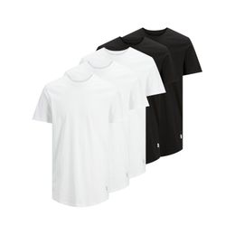 Jack & Jones T-Shirt JACK & JONES "JJENOA TEE SS CREW NECK 5PK MP NOOS", Herren, Gr. XXL, schwarz-weiß (weiß, schwarz), Single Jersey, Obermaterial: 100% Baumwolle, unifarben, schmal Po-bedeckend, Rundhals, Shirts