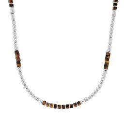 Amor Herren Kette mit Anhänger, Edelstahl, L: 55 B: 4mmedelstahlfarben, braun, Edelstahl, B:4mm, Halsketten, mit Tigerauge