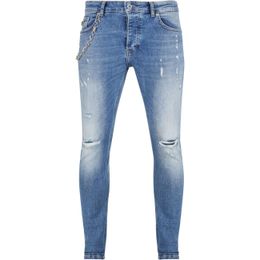 2Y STUDIOS Herren Bequeme Jeans "2Y Studios Herren 2Y Skinny Fit Destroyed Jeans"blau, Gr. 30, unifarben, 97% Baumwolle, 3% Elasthan, Jeans