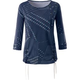 Damen Print-Shirt mit Seitenschlitzen marine-wei&szlig;-bedruckt, Gr&ouml;&szlig;e 36