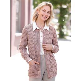 WITT Damen Ajourstrickjacke mit Schmuckkn&ouml;pfen, mauve-meliert, Gr&ouml;&szlig;e 40