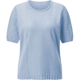 Damen Boucl&eacute;-Pullover mit Ajourmuster-&Auml;rmeln eisblau, Gr&ouml;&szlig;e 50