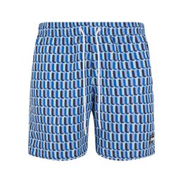 Badeshorts Urban Classics "Urban Classics Herren Pattern Swim Shorts", Herren, Gr. M, US-Größen, blau retro pattern, 100% Polyester, Badehosen