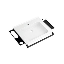 HEWI Mineralguss-Waschtisch 950.19.073DC 65x58cm, mit Haltegriff, 2 Ablagen, Haken, wei&szlig;, schwarz tiefmatt