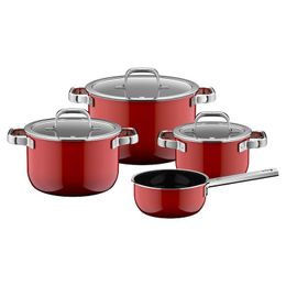 WMF Topf-Set &raquo;Fusiontec Mineral Pro&laquo; Set, 7 tlg. tlg. Edelstahl Glas Rot