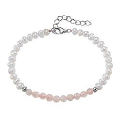 Smart Jewel Armband »mit Süßwasser-Perlen und Rosenquarz, Silber 925« Rosa 19cm 925 Sterling Silber rhodiniert