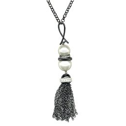 Firetti Lange Kette »Schmuck Geschenk Shiny Lush Pearl Y-Kette« mit Glasstein - mit Kunststoffperle gunfarben-weiß Außergewöhnliche Statementkette...
