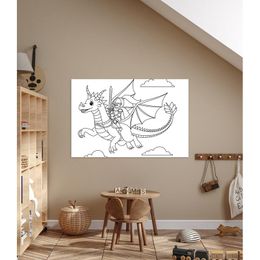 queence Bild &raquo;Fliegender Drache & Ritter&laquo; Drachen Figuren M&auml;dchen M&auml;rchen M&auml;rchenbilder Reitbilder Ritter klassische Fantasie 1 Stk. tlg. DIY Wandbild