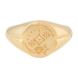 CAI CA&Iuml; Fingerring &raquo;925 Silber vergoldet Siegelring rund Tattoo&laquo; gelb 058 (18,5) Ring aus 925 Silber mit Tattoo Motiv